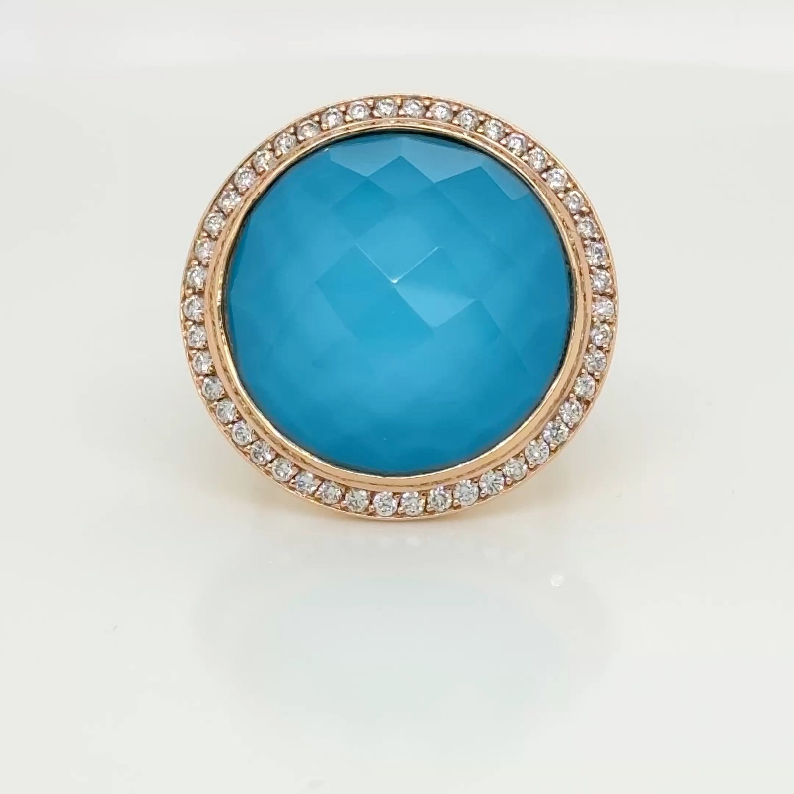 14K Round Turquoise & Diamond Halo Ring - JC Jewelers